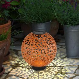 etc-shop Deko-Solarkugel aus Metall led Lampe Außenlampe Garten Deko Solarleuchte für Außen, orientalische Dekorstanzungen Ton-Design rot-braun, 1x led