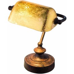 etc-shop Bankerlampe Schreibtischlampe led Tischleuchte Blattgold Design rost Tischlampe dimmbar mit Fernbedienung, 4,8W 470lm warmweiß, LxBxH19x16,5x24 cm