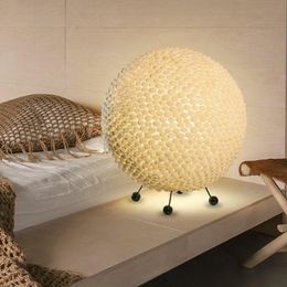 etc-shop Muschel Tisch Lampe Wohn Schlaf Zimmer Beleuchtung Kugel Design Leuchte weiß im Set inkl. led Leuchtmittel
