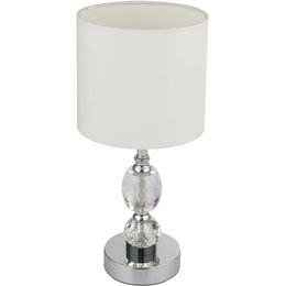 etc-shop Nachttischlampe Kristallglas Tischleuchte Glasfuss Tischlampe Wohnzimmer chrom, Textil weiß, 1x E14, DxH 15x34 cm