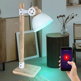 etc-shop Smart Vintage Schreib Tisch Leuchte Alexa Google weiß Holz verstellbar Leuchte dimmbar im Set inkl. rgb led Leuchtmittel