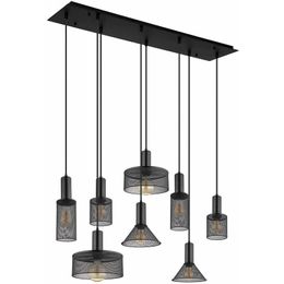 etc-shop Pendelleuchte Industrial Esstischlampe Hängelampe Wohnzimmerleuchte 8 flammig, Metallgeflecht schwarz, 8x E27, LxH 118 x 130 cm