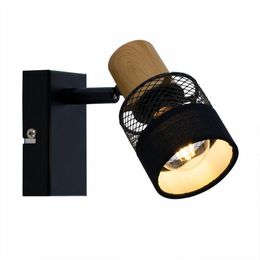 etc-shop Wandleuchte Wohnzimmerlampe Flurleuchte Wandlampe mit beweglichem Spot, Metall Holz Textil, schwarz, 1x E14 Fassung, LxBxH 10x13,5x17cm