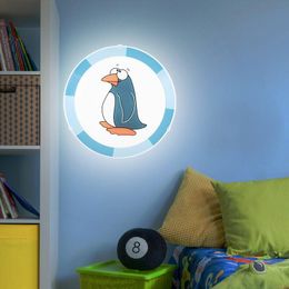 etc-shop - Kinderzimmer Deckenleuchte Pinguin Deckenlampe Kinder blau Kinderleuchte Wand Decke, Stahl Glas, 1x led 4W 320Lm warmweiß, d 25 cm