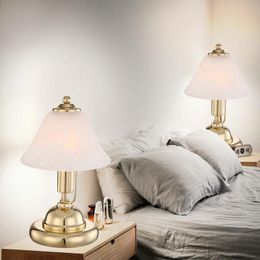 etc-shop Tischlampe Tischleuchte Bürolampe Leseleuchte, Touchschalter, Höhe 27 cm, Messing-Gold Glas Alabasteroptik, 2er Set