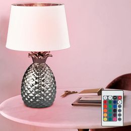 etc-shop Tisch Lampe Fernbedienung Keramik Ananas Design silber Textil Leuchte weiß dimmbar im Set inkl. rgb led Leuchtmittel