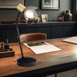 etc-shop Tischlampe flexibel Nachttischleuchte Rauchglas Tischleuchte Leselampe schwarz, 1x E14, LxH 18,5x41 cm