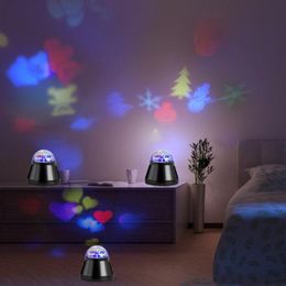 etc-shop Tischleuchte Tischlampe Schlafzimmerleuchte, Kinderlampe mit bunten Motiven, Projektionslicht, Dekoleuchte, schwarz, led 4 w, DxH 10x10,5 cm, 3er Set