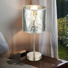 etc-shop Design Tisch Lampe silber Schlaf Zimmer Stanzung Lese Nacht Licht Leuchte im Set inklusive led Leuchtmittel