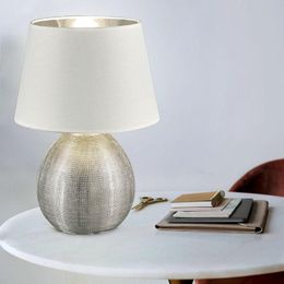 etc-shop Textil Tisch Leuchte silber weiß Wohn Zimmer Tischlampe Steh Lampe im Set inkl. led Leuchtmittel