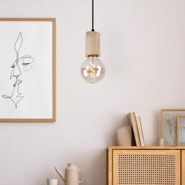 etc-shop - Hängelampe Pendelleuchte Deckenleuchte Wohnzimmerleuchte Esszimmerlampe, Metall Holz schwarz naturfarben, höhenverstellbar, E27, d 12 cm