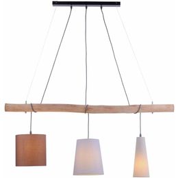 etc-shop - Design Hängeleuchte Holzbalken Textilschirme mehrfarbig Pendellampe Wohnzimmer Deckenlampe LxBxH 100x22x120cm