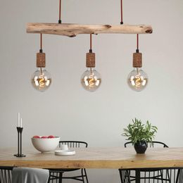 etc-shop - Hängeleuchte Holz Esstisch Lampe Küche hängend Retro Deckenleuchte Vintage Pendelleuchte 3 flammig, Metall Holz rostfarben, 3x E27, LxBxH