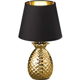 etc-shop Textil Nacht Schreib Tisch Lampe schwarz gold Ananas Design Keramik Leuchte im Set inkl. led Leuchtmittel