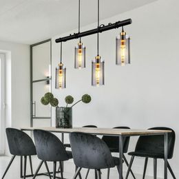 etc-shop Hängeleuchte Esstischlampe Pendelleuchte Wohnzimmerlampe, Glas rauch Metall schwarz, Fassungen 4x E27 LxBxH 85x10x120 cm