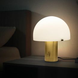 etc-shop Tischleuchte Schreibtischlampe Nachttischleuchte Wohnzimmerlampe, drehdimmer, Metall Messing Glas, E27, h 29 cm