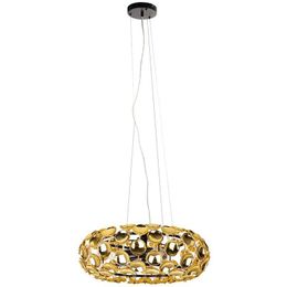 etc-shop Pendelleuchte gold 3 flammig Esszimmerlampe hängend Hängeleuchte Wohnzimmer modern, höhenverstellbar, Blättchen-Dekor gold, 3xE14 DxH 48x150 cm