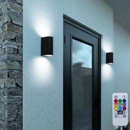 etc-shop Aussenleuchten Haustür Up Down Wandleuchte Aussen schwarz Wand Außenleuchte Terrasse Aluminium, Farbwechsel dimmbar mit Fernbedienung, 2x rgb led