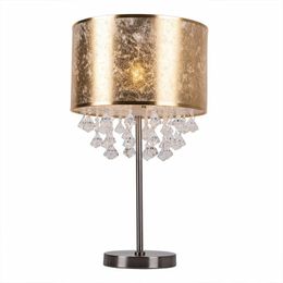 etc-shop Tisch Lampe Stoff Nacht Licht Blatt Gold Design Kristalle Steh Leuchte im Set inklusive led Leuchtmittel