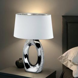 etc-shop Tischlampe Tischleuchte Wohnzimmer Keramik silber weiß, Textil, 1x E27 Fassung, BxH 38x52 cm