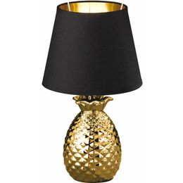 etc-shop Textil Nacht Tisch Lampe Fernbedienung schwarz gold Ananas Keramik Leuchte dimmbar im Set inkl. rgb led Leuchtmittel