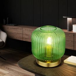 etc-shop Tischlampe Retro Nachttischlampe Tischleuchte Glas grün 1 flammig Wohnzimmer, Metall messing, 1x E27, DxH 20x21 cm