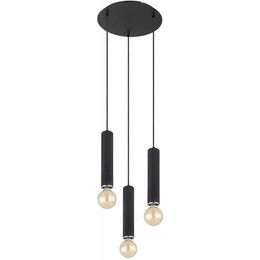 etc-shop Hängelampe 3 flammig Holz Esstischleuchte Pendelleuchte Wohnzimmer Cluster Pendellampe, schwarz, 3x E27, DxH 35 x 160 cm