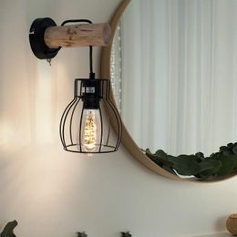 etc-shop Retro Wand Leuchte Filament Käfig Design Holz Natur Strahler Vintage Gitter Lampe im Set inkl. led Leuchtmittel