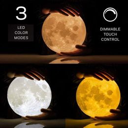 3D Mondlicht Led Touch Mondlicht 3 Farben, 15cm, usb Wiederaufladbares Mond Nachtlicht Für Schlafzimmer Wohnzimmer Café Geburtstag Weihnachtsgeschenk