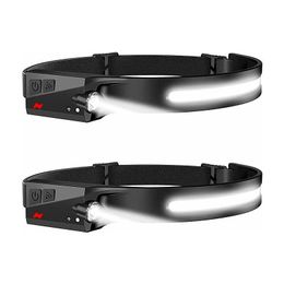 Stirnlampe, leistungsstarke wiederaufladbare LED-USB-Cob-Induktions-Stirnlampe, 2 Stück Stirnlampe 5 Lichtmuster zum Angeln, Camping, Wandern,