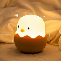 MINKUROW Ei-Nachtlicht für Babyzimmer, Kawaii Little Chicken Tischlampe, wiederaufladbar, dimmbar, Silikon, Berührungssensor,