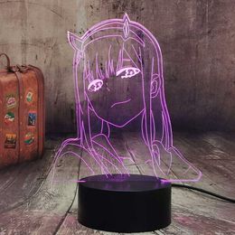 Minkurow - Zero Two Figur Anime Lampe Nachtlicht Manga Led Nachtlicht Multicolor Wechsel usb Batterie Tisch Lampara Kinder Kind Mädchen Zimmer Dekor