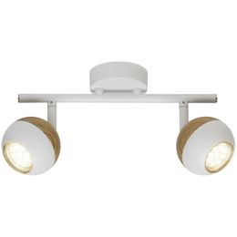 Lampe Scan led Spotrohr 2flg weiß/holz hell 2x LED-PAR51, GU10, 3W LED-Reflektorlampen inklusive, (250lm, 3000K) Köpfe schwenkbar - weiß - Brilliant