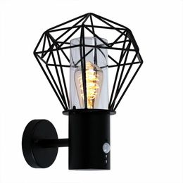 etc-shop - Außenbeleuchtung Wandleuchte Wandlampe Außen mit Bewegungsmelder Gartenlampe Bewegungsmelder, schwarz Diamant Gitter, 1x E27, HxLxB