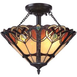 etc-shop Deckenleuchte Lampe Wohnzimmerleuchte Tiffany-Glas Metall d 40,8 cm 2 Flammig