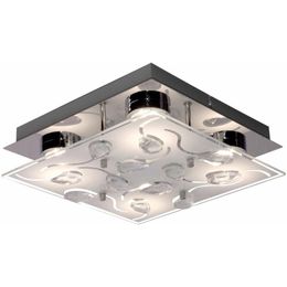 etc-shop Led Deckenleuchte Wohnzimmer Deckenlampe Glas mit Kristallen chrom, satiniert klar, 4x 5 Watt 4x 400 Lumen 3000K, LxBxH in 22 x 22 x 7 cm