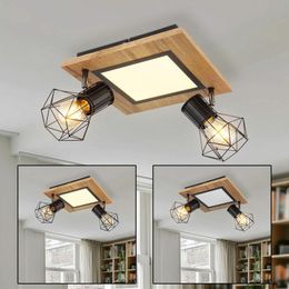 etc-shop - Deckenlampe Wohnzimmerleuchte LED-Platine Metallgitterschirme Spots beweglich Holzoptik, 2 x E27, 12W 1100lm warmweiß, LxBxH 30x30x22,5 cm