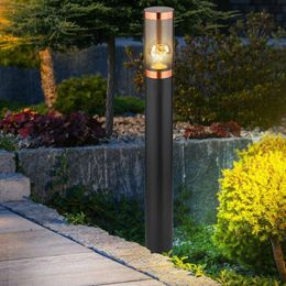 Globo - Wegeleuchte Gartenlampe Außenstehleuchte Standleuchte Edelstahl, Kupferakzent schwarz rauch, 1x E27, DxH 7,6x80 cm