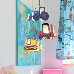 Globo Pendellampe Spielzimmer Hängeleuchte Traktor led Kinderzimmerlampe 3-flammig, Fahrzeuge bunt, mdf, 3x led 4W 400lm 3000K warmweiß, DxH 55x120 cm