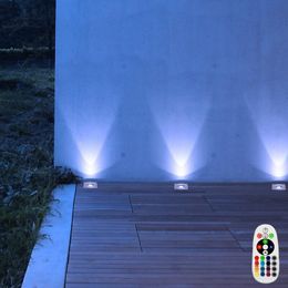 etc-shop Bodeneinbaustrahler GU10 Terrassenboden Einbauspot Bodeneinbauleuchte Außen, Fernbedienung dimmbar, Edelstahl stoßfest, rgb led 3,5W 290Lm, LxBxH