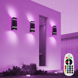 etc-shop 3er Set RGB LED UP DOWN Wand Leuchten schwarz Fernbedienung Fassaden Edelstahl Außen Lampen dimmbar
