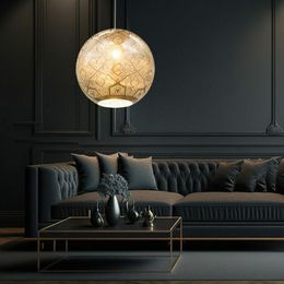 Globo Pendelleuchte Hängeleuchte Kugel chrom Esszimmer Lampe hängend Kugel Esszimmer, orientalisches Muster, 1x E27, DxH 35x136 cm