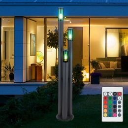 Globo Wegeleuchten Außen Edelstahl Außenlampe Standleuchte Gartenleuchte Groß für draußen, anthrazit rauch, Fernbedienung dimmbar, 3x rgb led 8,5W 806Lm,