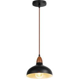 Wottes - Modern Hängeleuchte Skandinavisch Schwarz Pendelleuchte Metall Holz Deckenleuchte 19CM