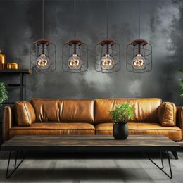 Globo Hängeleuchte Holz Pendelleuchte Deckenlampe Käfigschirme schwarz Esszimmerleuchte, Metall, 4x E27 Fassungen, LxBxH 74x15x120 cm