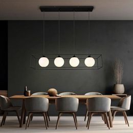 etc-shop Pendelleuchte Hängelampe Pendellampe Wohnzimmerleuchte Esstischlampe, Metall schwarz Glas weiß, 4 Flammig E14 Höhe anpassbar, H 150 cm