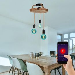 etc-shop Smart Home Vintage Hänge Leuchte dimmbar Google Alexa Holz Pendel Decken Lampe Retro im Set inkl. rgb led Leuchtmittel