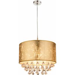 etc-shop Kristall Hänge Lampe Wohn Zimmer Textil Decken Pendel Leuchte gold im Set inkl. led Leuchtmittel