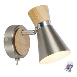 etc-shop - Chrom Wand Lampe Arbeits Zimmer Fernbedienung Holz Strahler dimmbar im Set inkl rgb led Leuchtmittel
