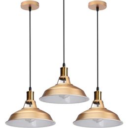 3er Pendelleuchte Lampenschirm Vintage Hängelampe aus Metall Edisen E27 Lampe für Loft Esszimmer Wohnzimmer Flur (Gold und Weiß)